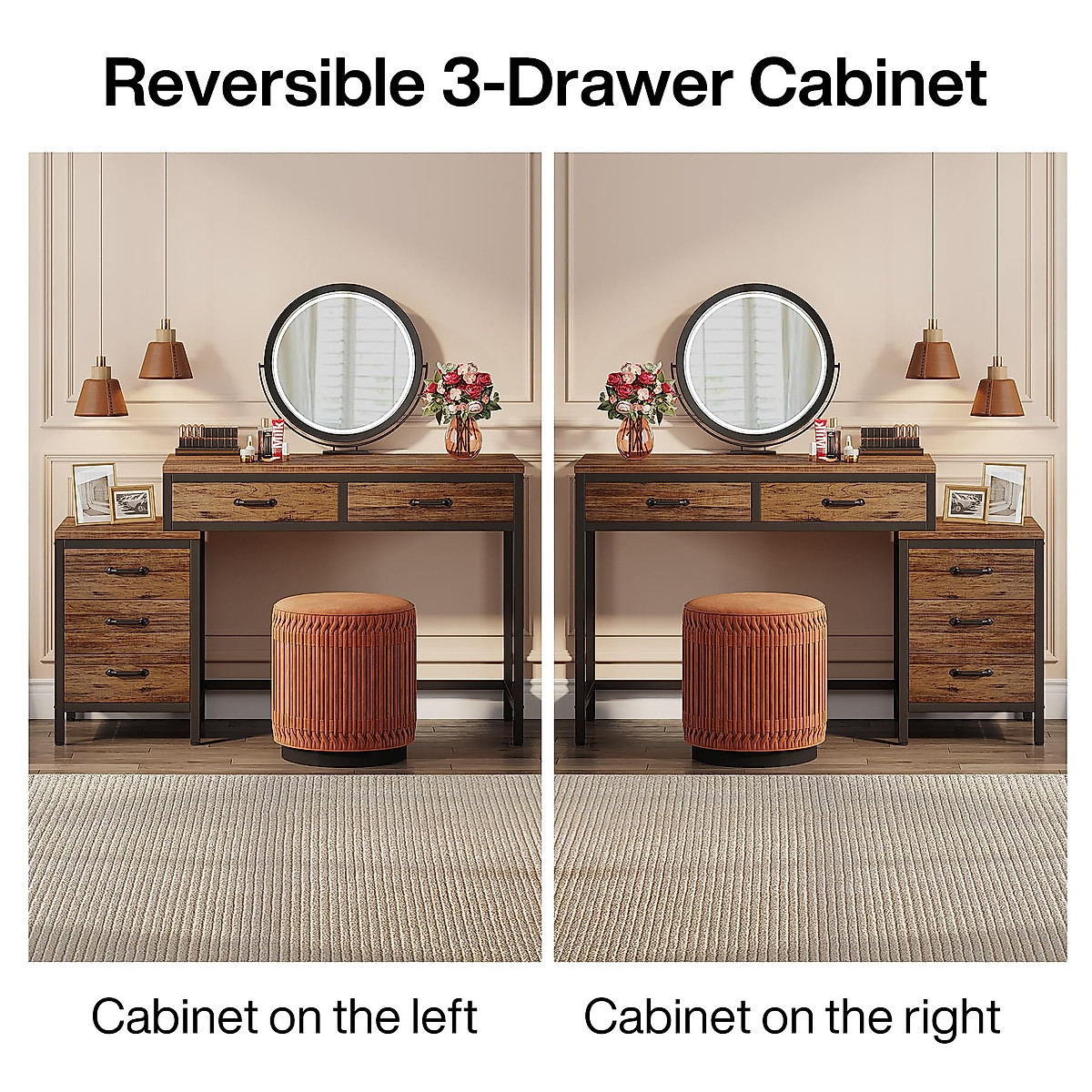 Tribesigns Vanity Desk with 5 Drawers, Makeup Vanity Table Dressing Table with Side 3-Drawer Chest, Make Up Vanities for Women, Girls (Without Mirror)