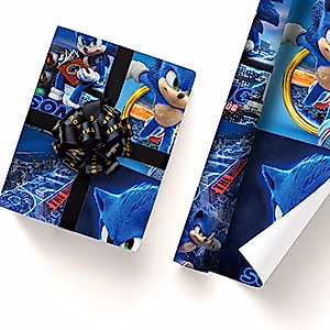 InThink Pack of 5 Sonic Gift Wrapping Paper 51x75cm Kraft Paper Durable Gift Wrap Pack for Kids Birthday, Party Storage Festive Decoration (Blue Multi-Style)