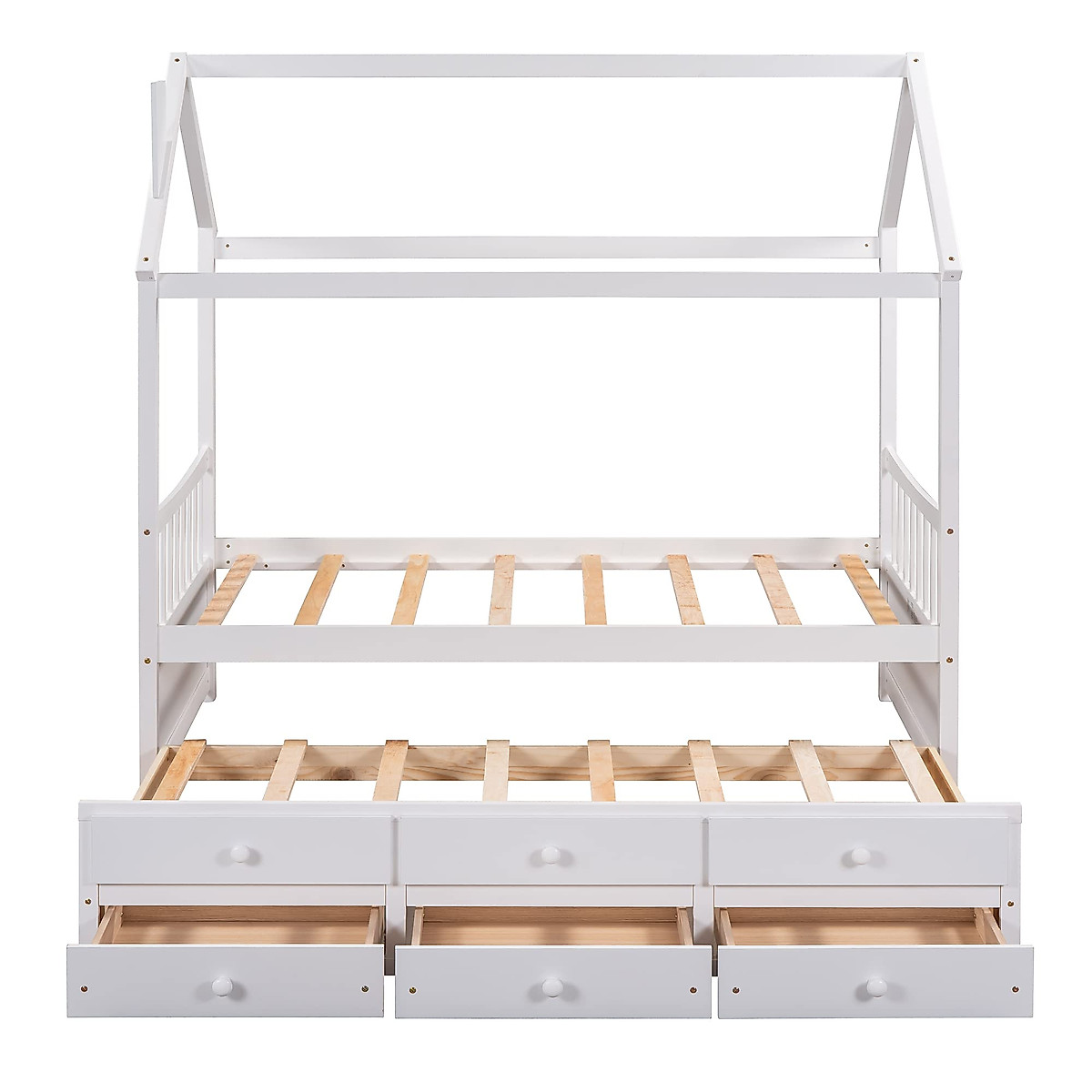 Bellemave Twin House Bed with Trundle and 3 Storage Drawers, Twin Captain's Beds Wooden Storage Daybed Frame for Kids Teens Boys Girls (Twin Size, White)