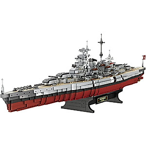 FULHOLPE Bismarck Class Battleship Building Blocks Set, MOC Military Warship Model Bricks Construction Toy Compatible with Major Brands - 2081 Pieces
