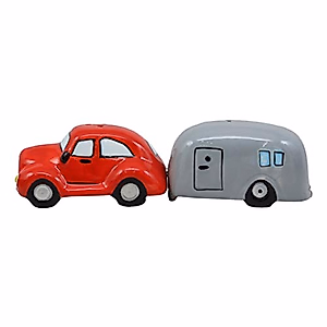 Ebros Kissing Red Vintage Car And Grey Camper Trailer Magnetic Salt And Pepper Shakers Set Ceramic Figurines Party Kitchen Tabletop Collectible Decorative Prop