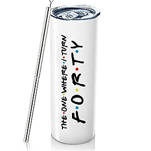 40th Birthday Gifts For Women 1984 Birthday Decorations For Women Female 20oz Wine Tumbler Happy 40 Year Old Bday Presents For Bestie Friend Sister Woman White Wine Cup With Turn Forty Keychain