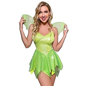 IMEKIS Rave Outfits for Women: Music Festival Sexy Butterflies Outfit Fairy Costume Halloween Adult Cosplay Dress Up Carnival Bodycon Dresses with Butterfly Wings Set Grass Green Small, (64356)