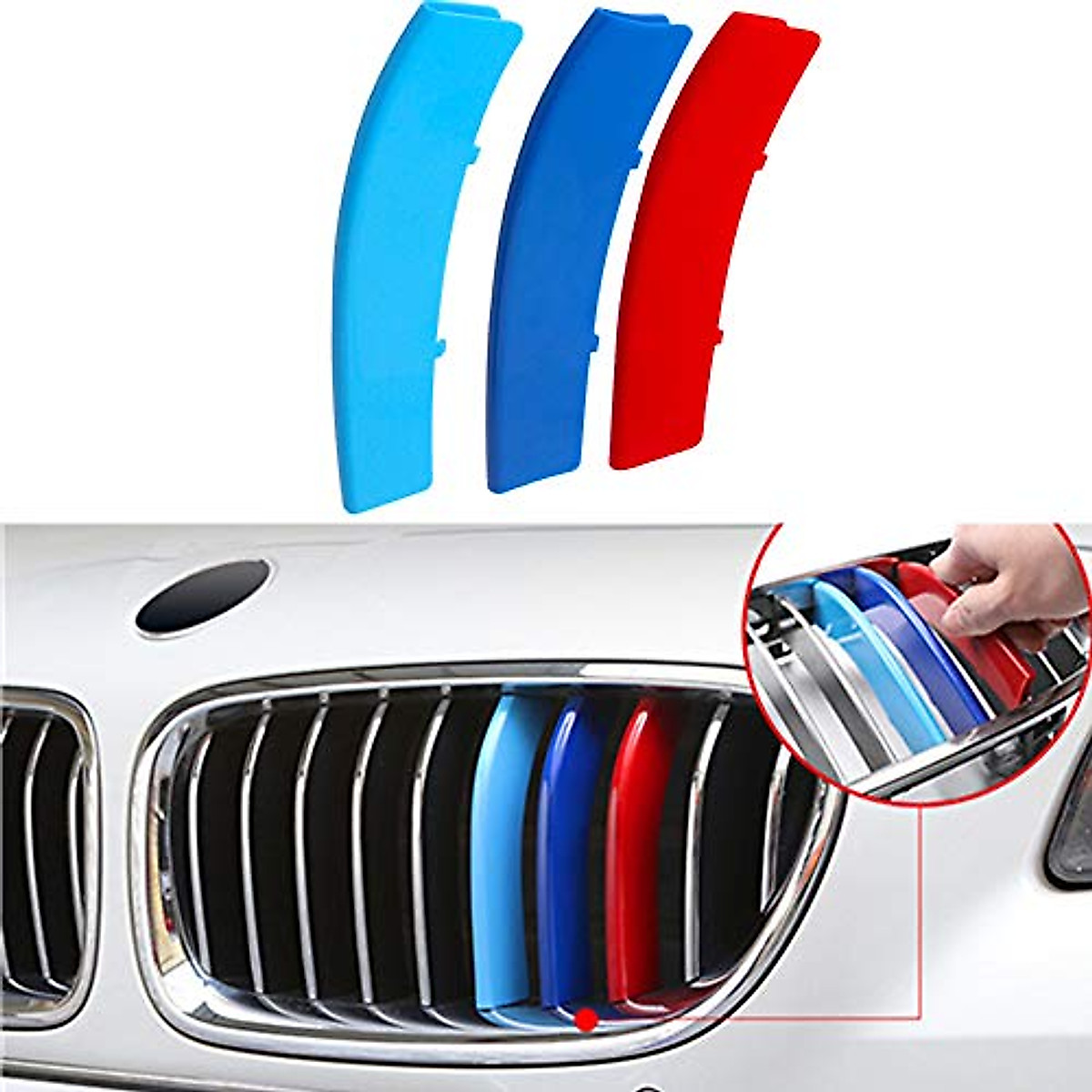 TOPGRIL M-Colored Stripe Grille Insert Trims M Sport Grille Insert Trim Strips For 2011-2013 BMW F10 F11 5 Series 528i 535i 550i Kidney Grills (12 Beams ONLY,Not For 10-Beam)