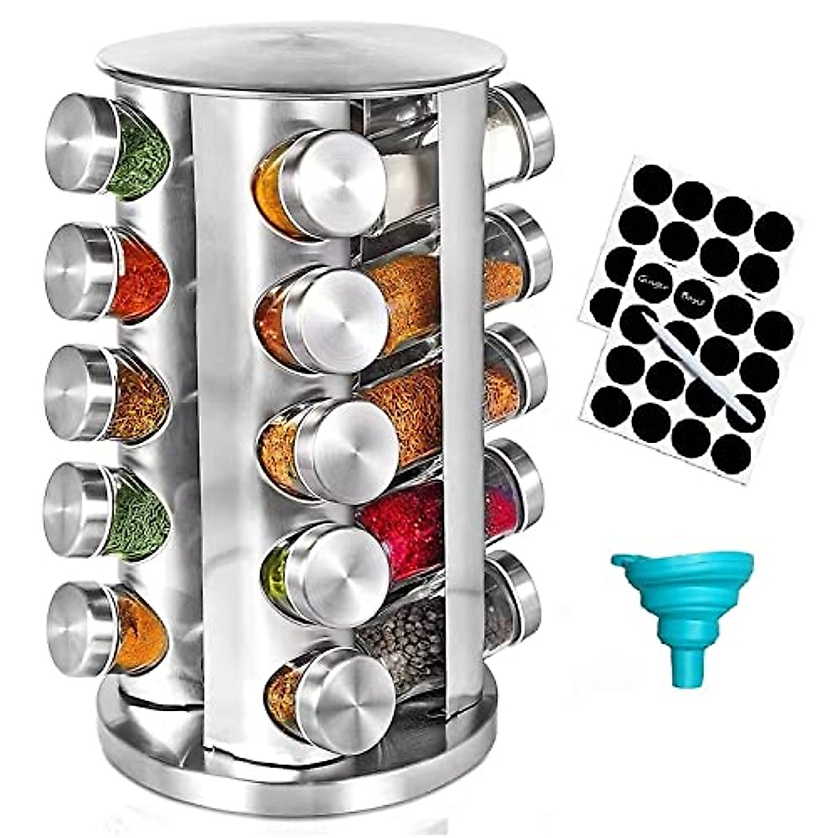 Revolving Spice Rack Organizer Countertop, Spinning Herb and Spice Storage Rack Tower Organizer with 20 Empty Jars, Rotating Spice Holder Shelf Seasoning Rack Shelf, Spice Seasoning Bottle Organizer