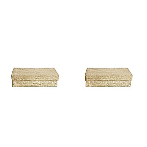 Wald Imports Seagrass-Reed Basket with Lid, 12-Inch, Whitewash (Pack of 2)