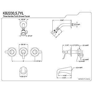 Kingston Brass KB2235YL Yosemite Three Handle Tub Shower Faucet, Oil Rubbed Bronze, 3-1/8 inch Diameter Escutcheon, Oil Rubbed Bronze