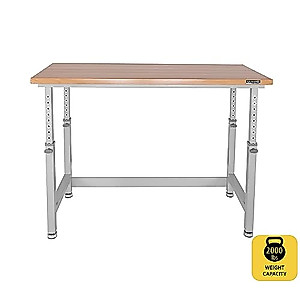 Seville Classics UltraHD Heavy Duty Workbench Table w/Solid Wood Top, 1000 lbs. Weight Capacity Workstation for Garage, Warehouse, Workshop, Granite, 60" W x 24" D x 28.5" to 42" H Desktop
