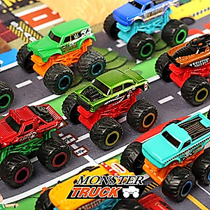 Oriate Monster Trucks Playset for Boys, Include 6 Pack Chaos Diecast Monster Toy Vehicle Truck w/ 47"x 31" Activity Play Mat, Kids Mini Car Set for Kids Gifts Style2