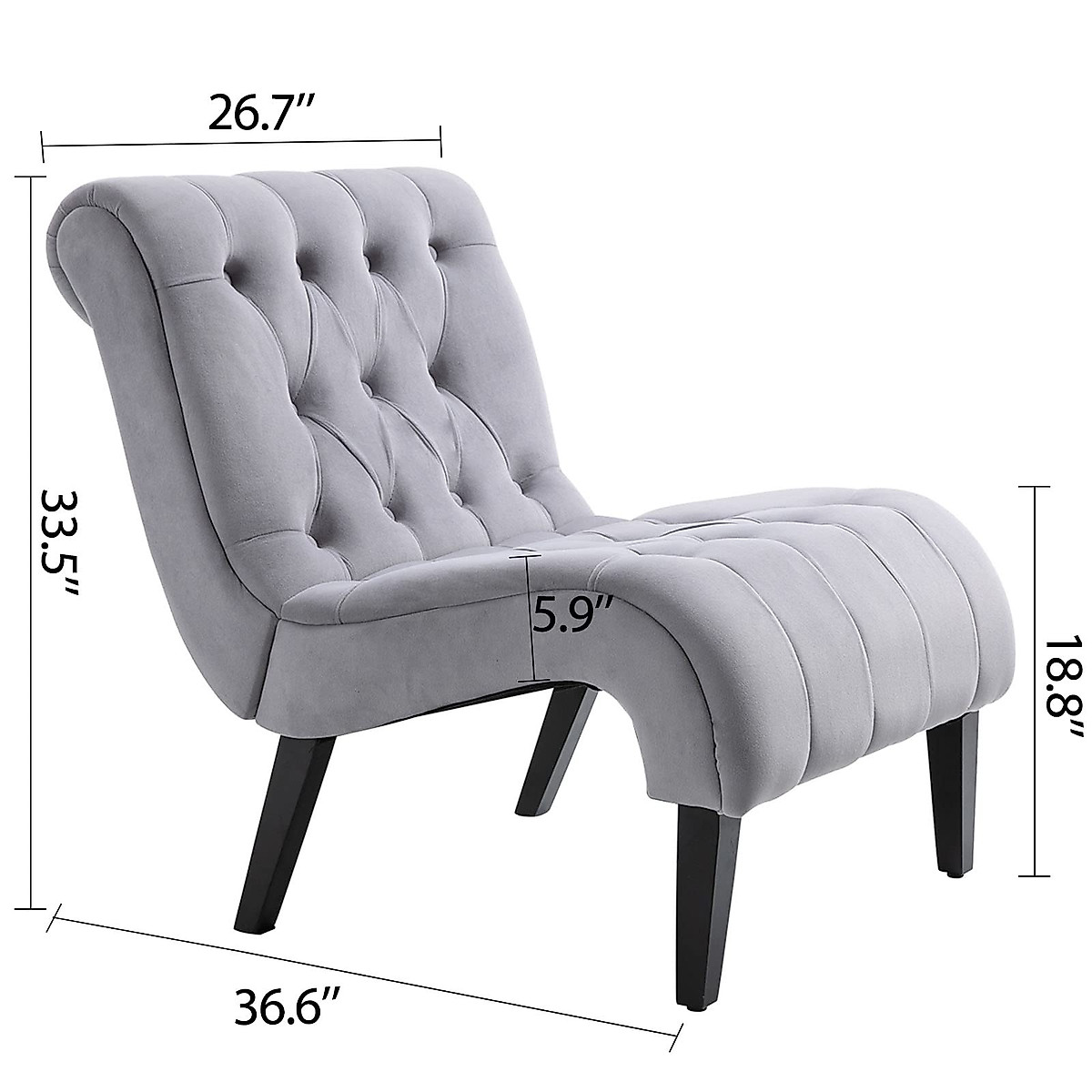 AVAWING Armless Accent Chair Set of 2, Upholstered Button Tufted Living Room Chairs with Wood Legs, Comfy Frosted Velvet Lounge Chair Reading Chair for Bedroom, Grey