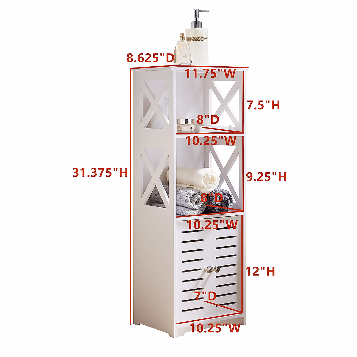 Kings Brand Furniture - Bathroom Floor Storage Cabinet, Side Toilet Cabinet with Door and Shelfs, White