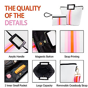 IBEE Neoprene Tote bag,Clutch Purse,Handbags for Women and Crossbody Strap (White)