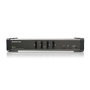 IOGEAR 4-Port DVI KVMP Switch - 1920 x 1200 60Hz - LED Display - Auto Scan Mode - 2.1 Audio w/Mic - 2 USB 2.0 Hub For Peripherals Sharing - Plug n Play - Win Linux Mac Sun - TAA Compliance - GCS1104