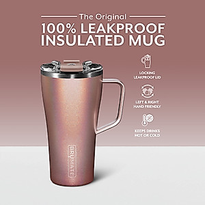 BrüMate Toddy 22oz 100% Leak Proof Insulated Coffee Mug with Handle & Lid - Stainless Steel Coffee Travel Mug - Double Walled Coffee Cup (Glitter Rose Gold)