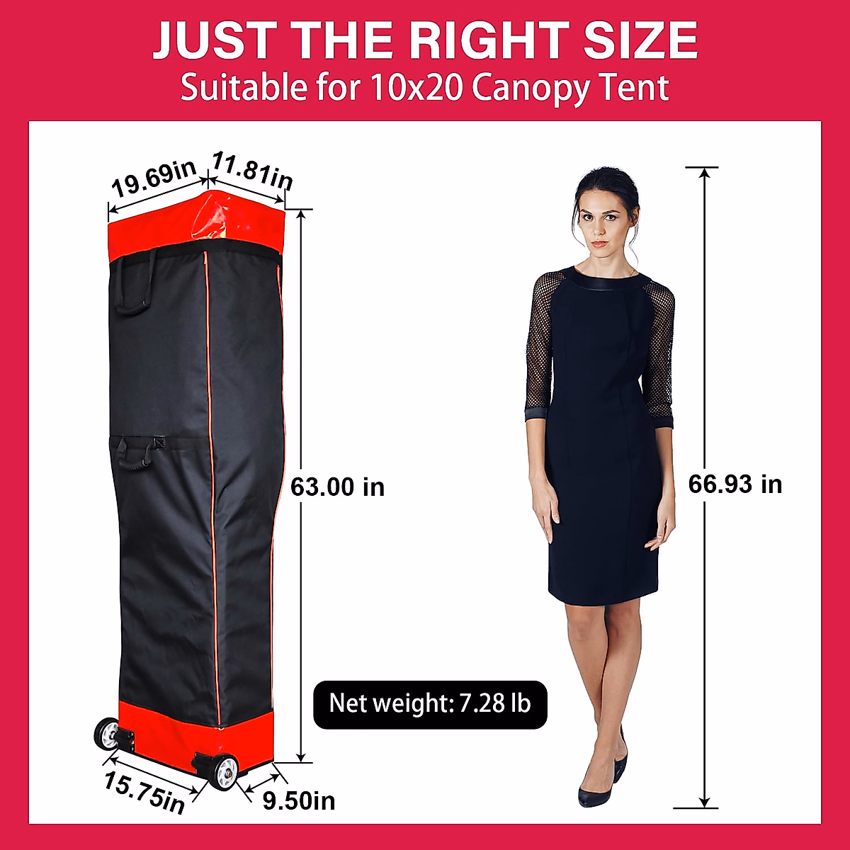 ShiningShow Heavy Duty Canopy Bag Replacement for 10x20 Pop Up Canopy Tent, Portable Canopy Bag with Wheels and Handles, Rolling Storage Bag