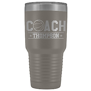 Personalized Basketball Coach Tumbler Cup With Name - Customized Gift - Custom Travel Mug - Pewter