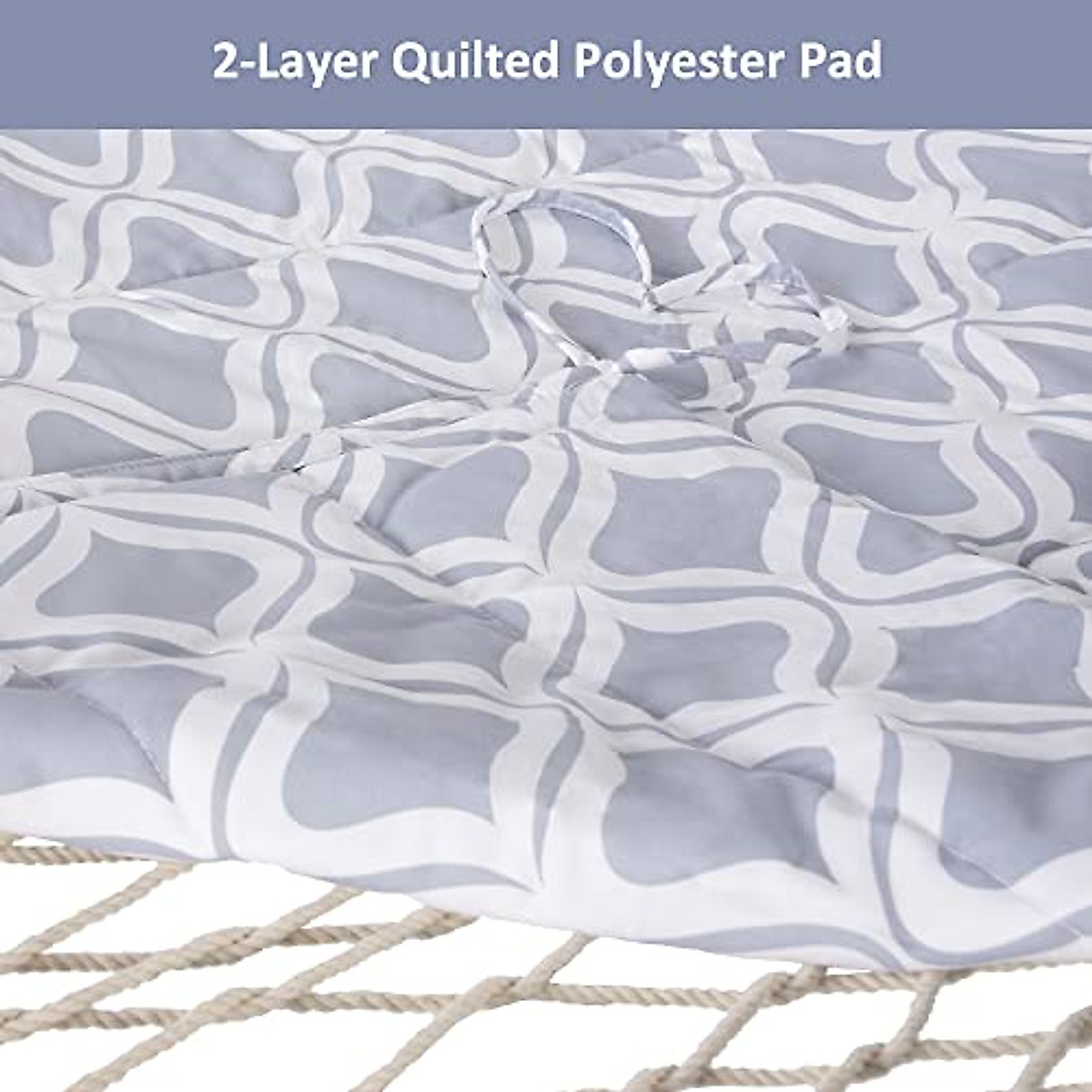 SUNCREAT Portable Double Rope Hammock with Pad, Two Person Tree Hammock for Garden, Backyard, Patio, Poolside, Gray Drops