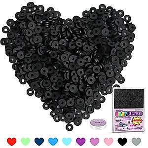 Gionlion 4000 Pcs Black Clay Beads Bracelet Making kit,6mm Polymer Heishi Beads for Jewelry Making,Preppy Aesthetic Flat Beads for Bracelets Necklace Jewelry Making,DIY Crafts Gifts for Girls Kids