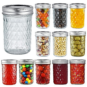 YEBODA 12 Pack 8 oz Mason Jars with Airtight Lids and Bands Glass Canning Jars Ideal for Preserving, Jam, Honey, Jelly, Wedding Favors, Shower Favors, Sauces, DIY Spice Jars, Salad