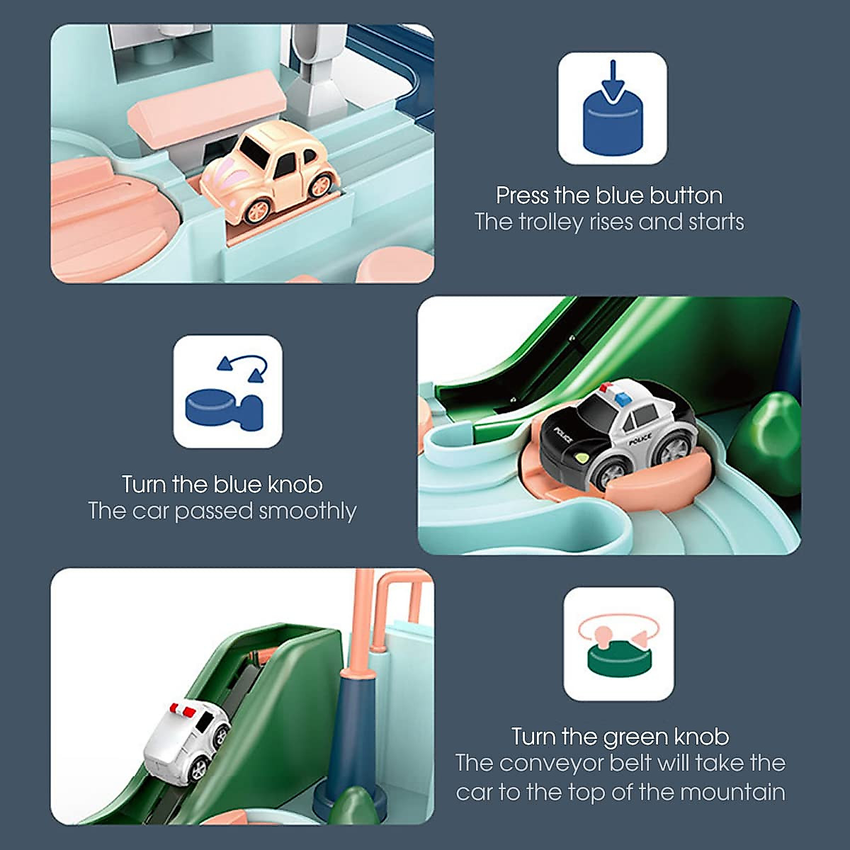 Car Rescue Adventure Toys for 3 4 5 6 7 8 Years Old Boys Girls,City Rescue Toy Set Montessori Car Race Tracks Parking Playsets for Toddlers (Macaron)