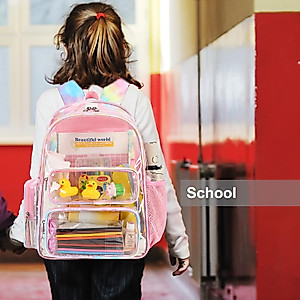 CAMTOP Clear Backpack Heavy Duty PVC Transparent Bag See Through BookBag for Student School Work Festival Sport Travel(Pink Yellow)