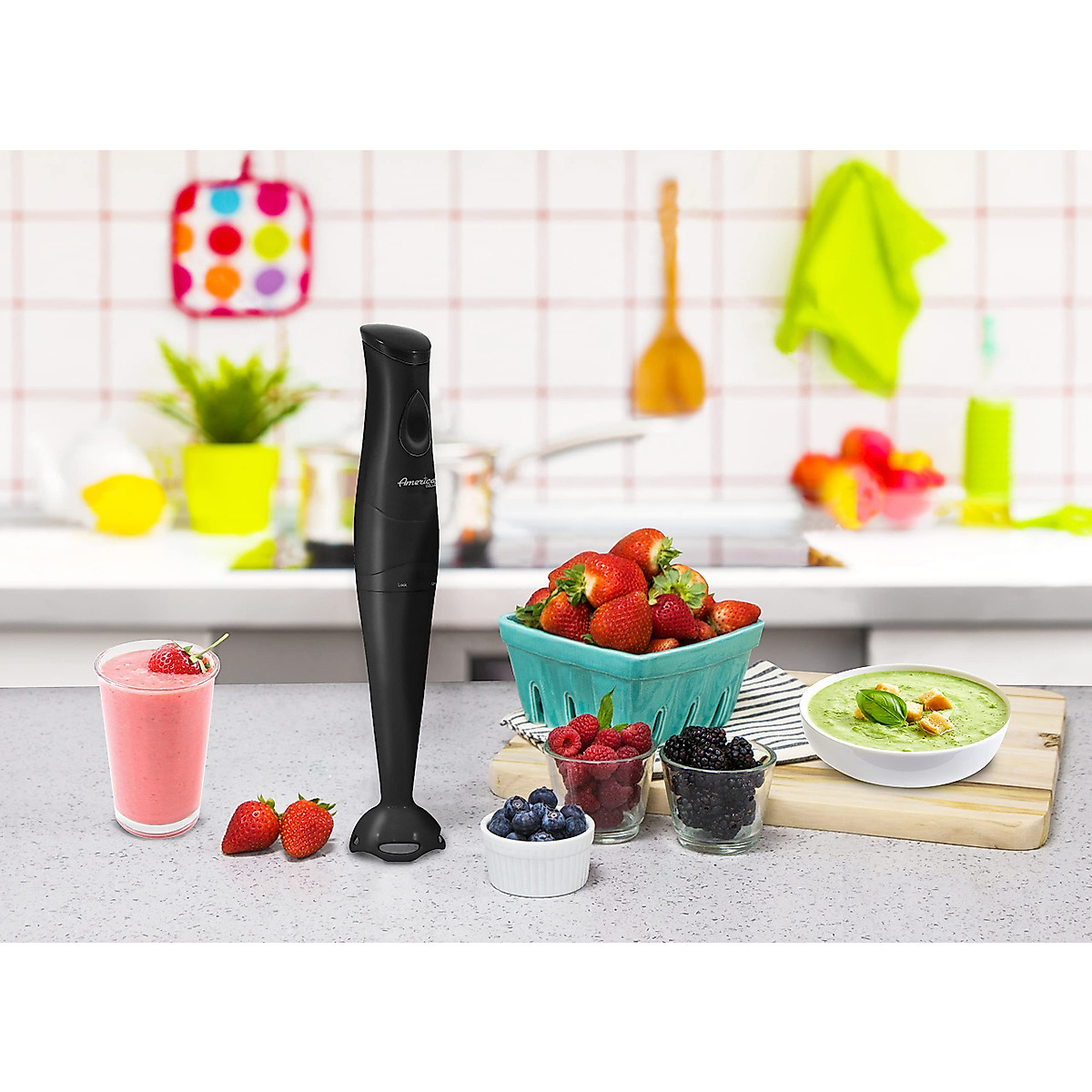 Elite Gourmet EHB2425B Electric Immersion, Mixer, Chopper, 1-Touch Control Hand Blender, 150 Watts, Black