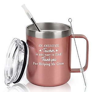 Teacher Gift - Teacher Stainless Steel Coffee Mug, Awesome Teacher Double Wall Travel Mug 12Oz, Teacher Appreciation Gift, Thank you Gift, Birthday Gift, Christmas Gift for Teachers (12Oz, Rose Gold)