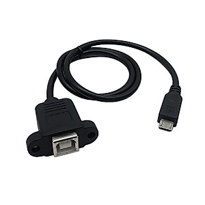 CERRXIAN 50cm Micro USB 5pin Male to USB Type B 2.0 Female Extension Panel Mount Data and Charge Cable with Screws Holes