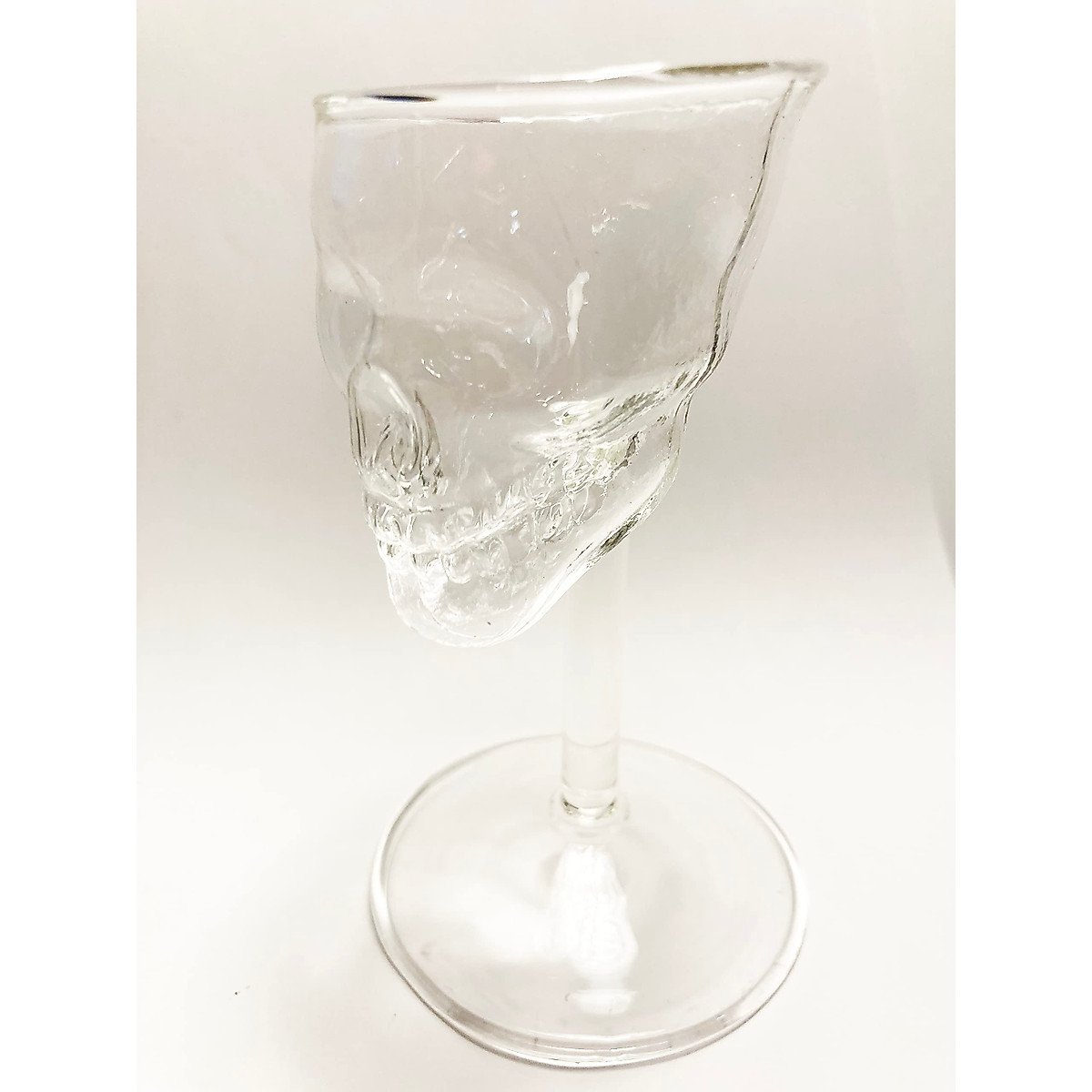 Mazeology Modern Handmade Mouth-blown Crystal Clear Borosilicate Glass SKULL Shaped Set of Two Stemmed Wine or Cocktail Glasses, good for Liquors, After-Dinner Drinks and More!