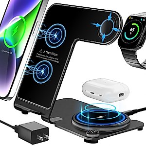 Wireless Charger 3 in 1,Aluminum Alloy Wireless Charging Stand 18W Fast Charging for iPhone 15/14/13/12/11/Pro/Max/XS/XR/X/8, iWatch9/8/7/6/5/4/3/2/SE, Airpods Pro/3/2
