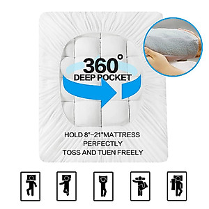 KELTARO Extra Thick Bamboo Mattress Topper King Size Bed,Cooling Mattress Pad Cover Plush Soft Noiseless Down Alternative Fill,with 8-21" Deep Pocket