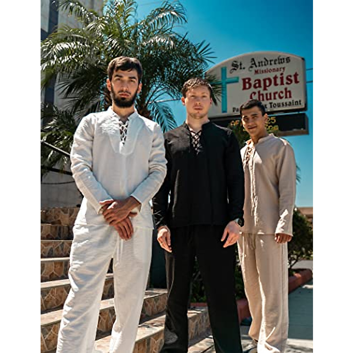 COOFANDY Men's 2 Piece Linen Set Long Sleeve Henley Shirts Casual Beach Pants With Pockets Summer Yoga Outfits