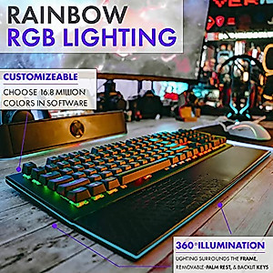 Tilted Nation RGB Keyboard, Gaming Mechanical Keyboard with Volume Control Knob and Magnetic Removable Wrist Rest - Perfect Gamer Keyboard with Quick Response Red Switches