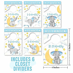 6 Baby Closet Size Dividers Boy - Elephant Baby Closet Dividers by Month, Baby Closet Organizer for Nursery Organization, Baby Essentials for Newborn Essentials Baby Boy, Nursery Closet Dividers Boy