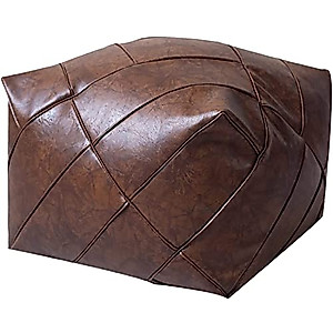 SoOSSN Premium Leather Pouf Unstuffed Moroccan Pouffe,Square Resting Foot Stool,Bean Bag Chair,Modern Footrest Pouf Cover Storage Solution ( Color : Brown , Size : 19x19x15inch )