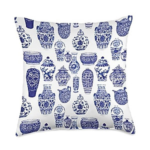 Chinoiserie Gifts by Southerngal Blue Willow Chinoiserie Pagoda Ginger Jar Design Cottagecore Throw Pillow, 18x18, Multicolor