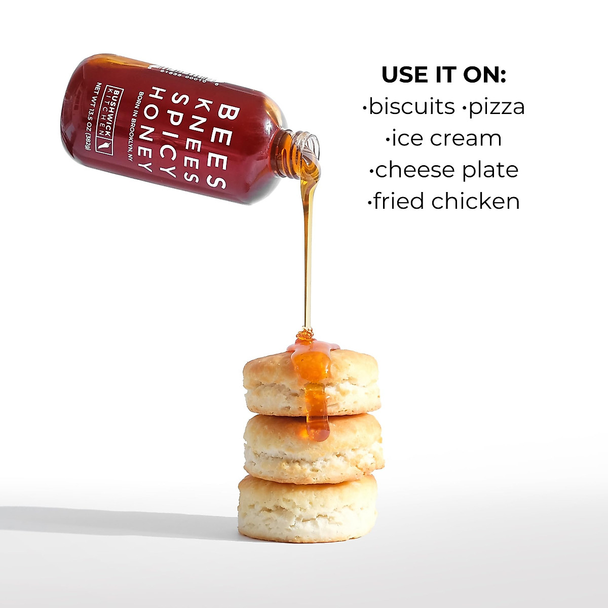 Bushwick Kitchen Bees Knees Spicy Honey, Natural Gourmet Honey Infused with Chili Peppers, 13.5 Ounces