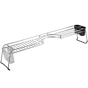 Home Basics Over Sink Shelf, (Chrome) Steel Over The Kitchen Sink Organizer for Soap, Sponges, Scrubbers, and More | with Cutlery Holder