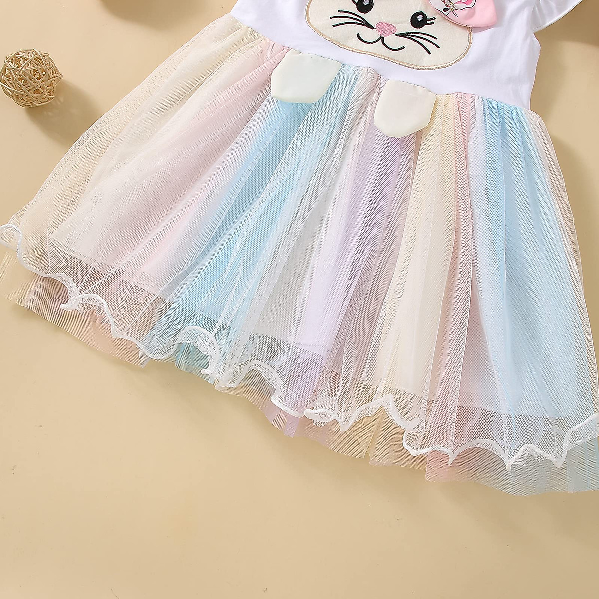 Kids Toddler Baby Girls Easter Dresses Outfits Clothes Flutter Sleeve Easter Bunny Princess Tulle Tutu Dress Playwear Sundress 18-24 Months Rainbow