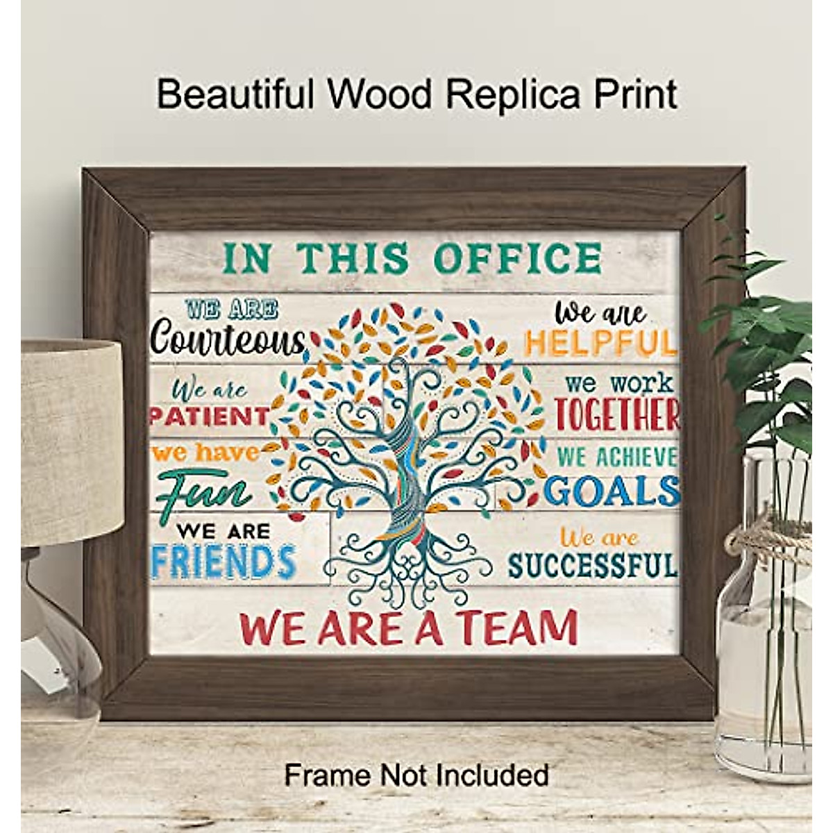 Teamwork Office Wall Art &amp; Decor - Home Office Wall Art - Inspiration Motivational poster - In This Office We Are A Team Saying - Motivational Gift for Boss Manager - Positive Inspirational Quote 8x10