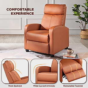 Yaheetech Recliner Chair PU Leather Recliner Sofa Home Theater Seating with Lumbar Support Overstuffed High-Density Sponge Push Tan Recliners