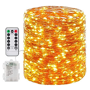 SSFQ Fairy Lights, 66ft 200 Led Outdoor String Lights, Waterproof Battery Operated Copper 8 Lighting Modes, Chirstmas Party Bedroom Garden(Warm White)