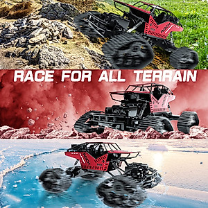 RC Monster 2 in 1 Remote Control Car for Boys Girls, 1:14 Scale 25+ KM/H RC Trucks Car 2.4GHz All Terrains Off Road Monster Crawler Vehicle Toy with 2 Rechargeable Batteries (Red)