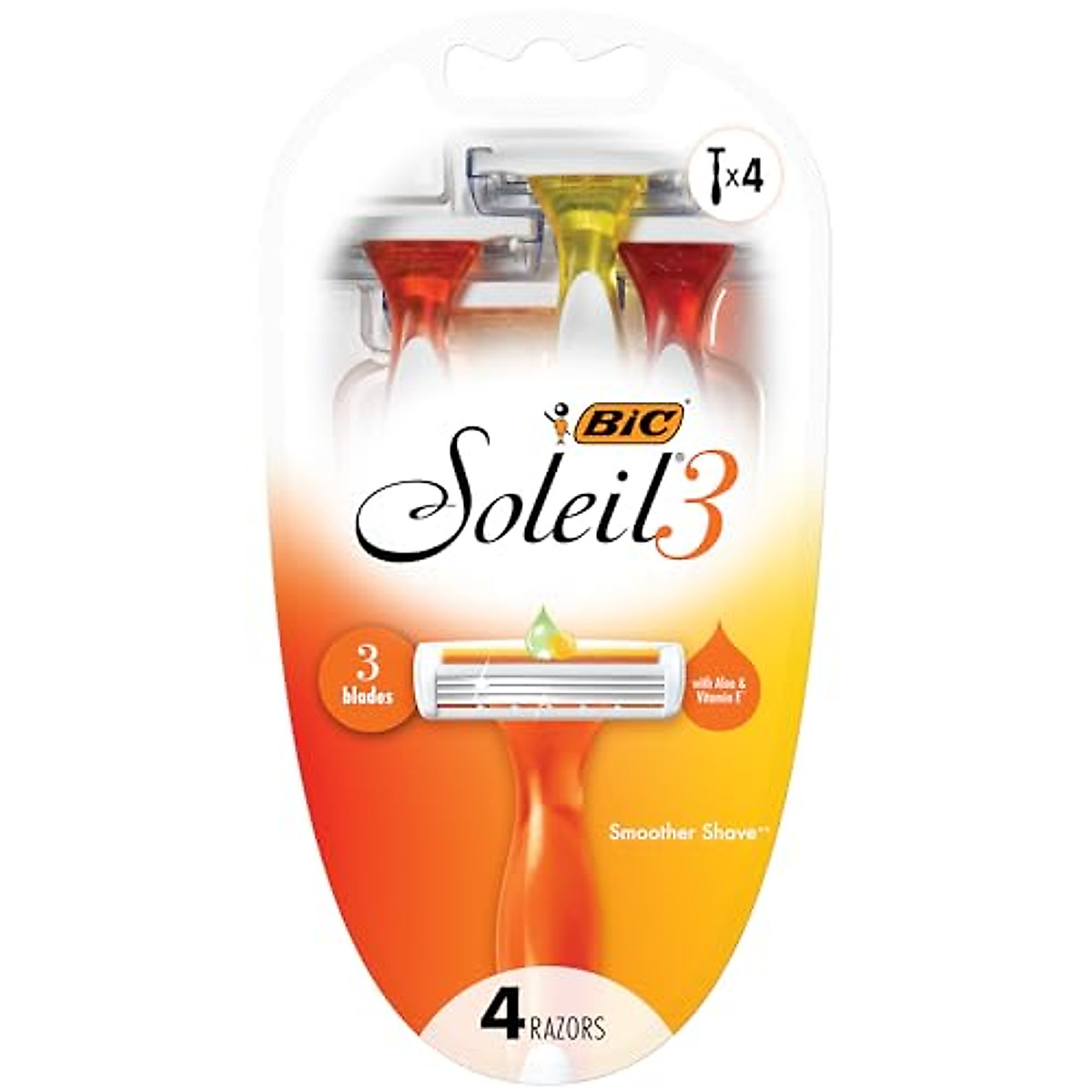BIC Soleil Smooth Women's Disposable Razors, 3 Blades With Moisture Strip For a Silky Smooth Shave, 4-Count