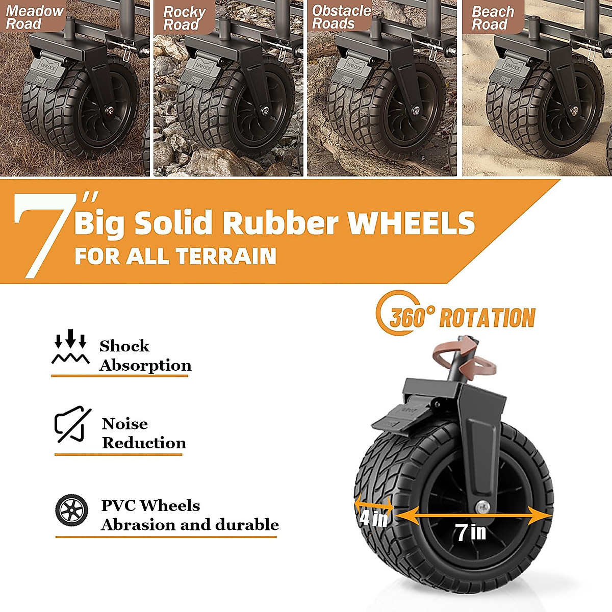 Collapsible Foldable Wagon with 440lbs Weight Capacity, Heavy Duty Folding Utility Garden Cart with Big All-Terrain Beach Wheels with Aluminum Table Plate