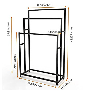 FoverOne 45" Tall Freestanding Towel Rack, 3 Tier Floor Standing Towel Holder Blankets Rack, Oversized Bath Towels Drying Rack for Bedroom Bathroom or Pool - Black