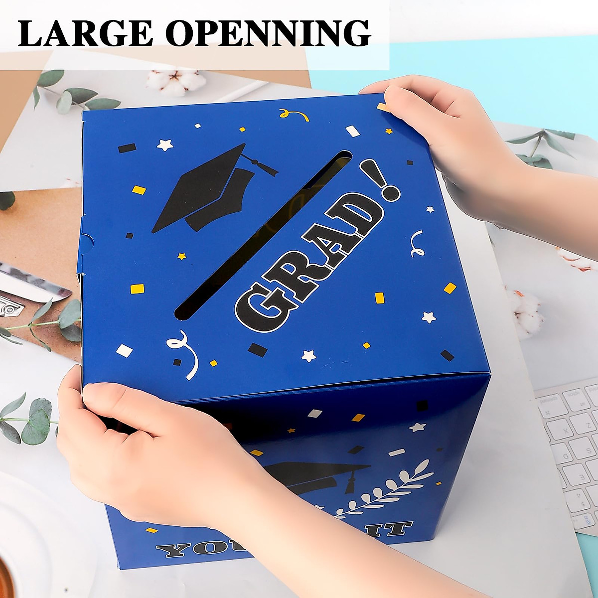 Graduation Card Box, 2024 Graduation Party Decorations, Graduation Box, Graduation Card Holder Foldable Congrats Grad Card Gift Box Class of 2024 for Graduation Party Supplies Party Favors Blue
