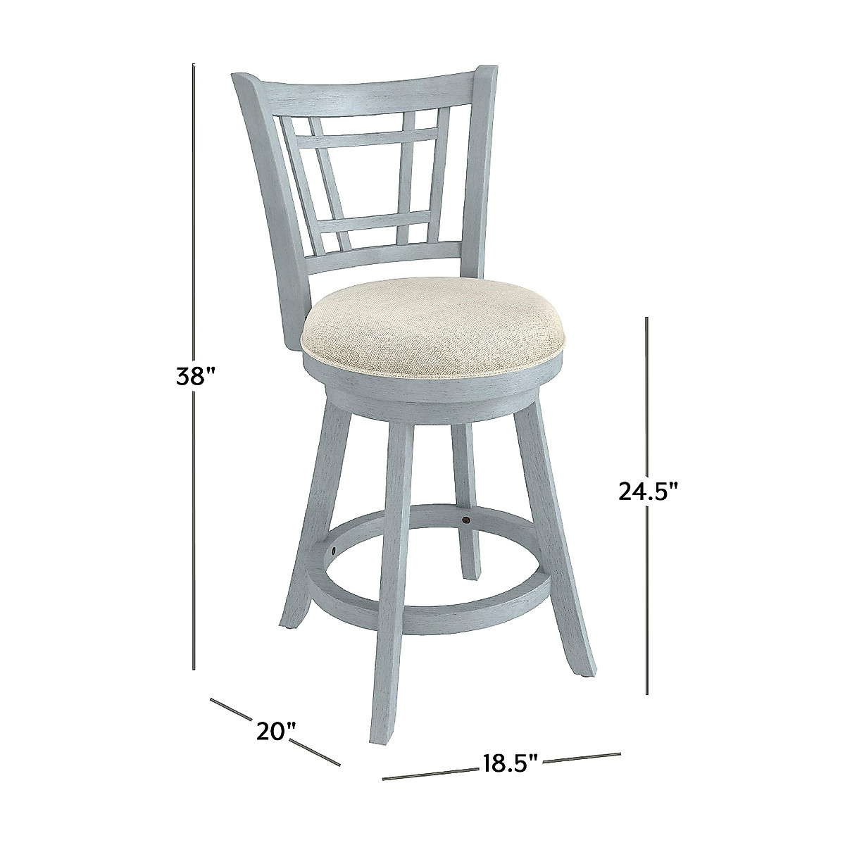 Hillsdale, Fairfox Wood Counter Height Swivel Stool with Rectangular Lattice Back, Blue Wire Brush