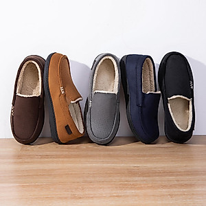 HomeTop Men's Classic Moccasin Slippers Comfy Memory Foam Indoor House Shoes Dark Gray,11 US