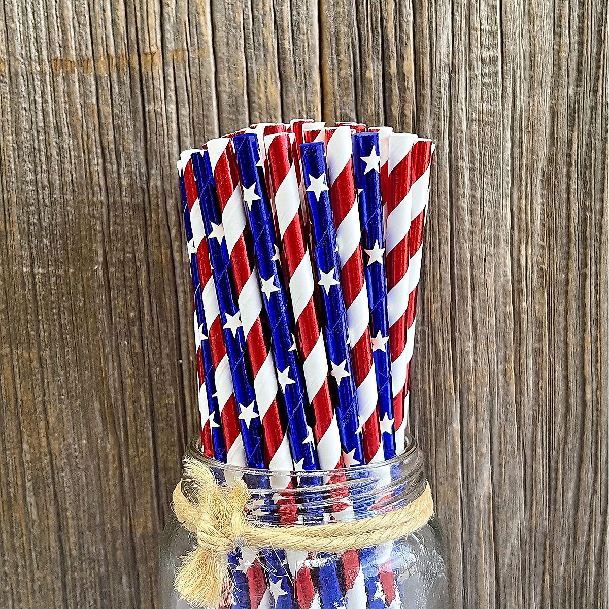 Patriotic Theme Foil Paper Straws - Red White Blue Party - Stars and Stripes - 7.75 Inches - Pack of 50 - Outside the Box Papers Brand